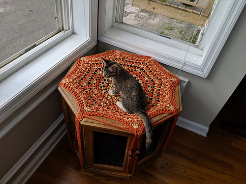 Cat table!! A cat bed and hidey hole made of an old little table I ...