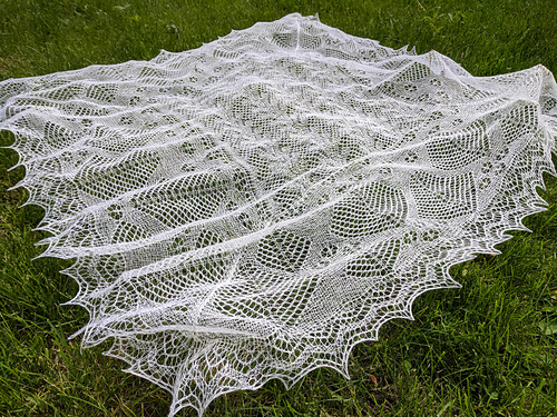 A wedding ring shawl test knit : r/knitting